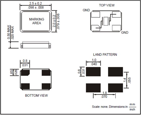 R2520晶振,高密度表面安装型晶振,进口2.5*2.0mm无源晶体
